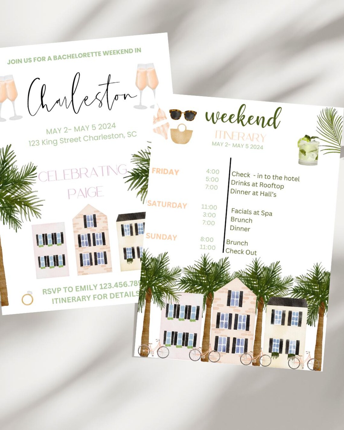 Charleston Bachelorette Weekend Invite + Itinerary, Invite, Template ...