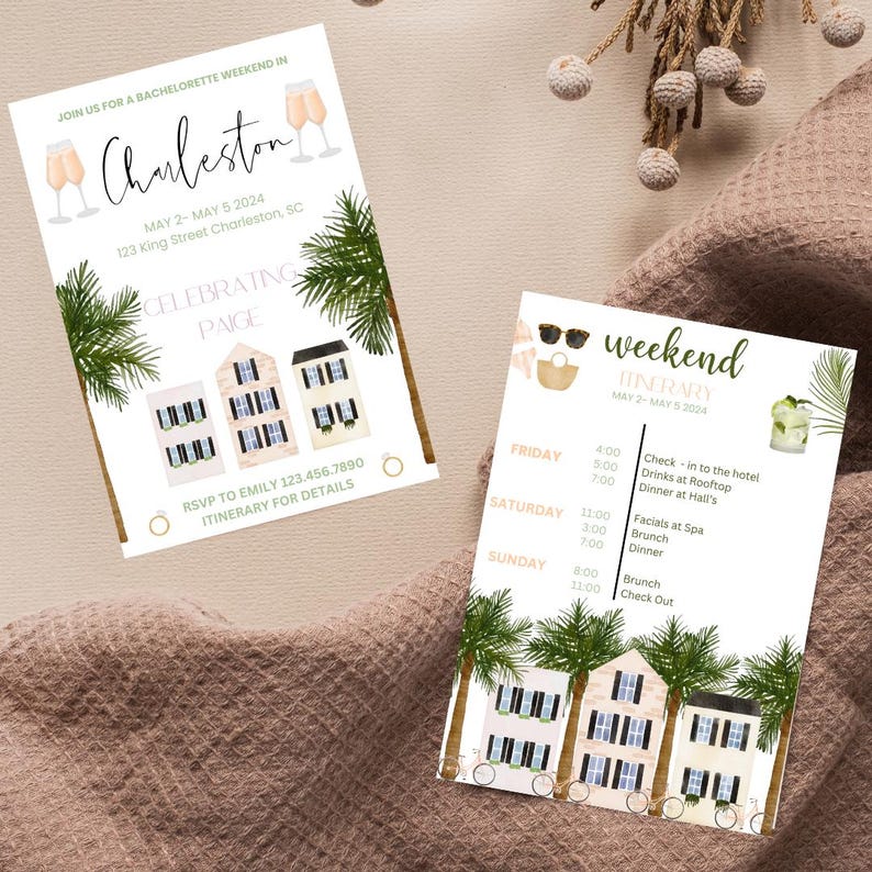 Charleston Bachelorette Weekend Invite + Itinerary, Invite, Template ...