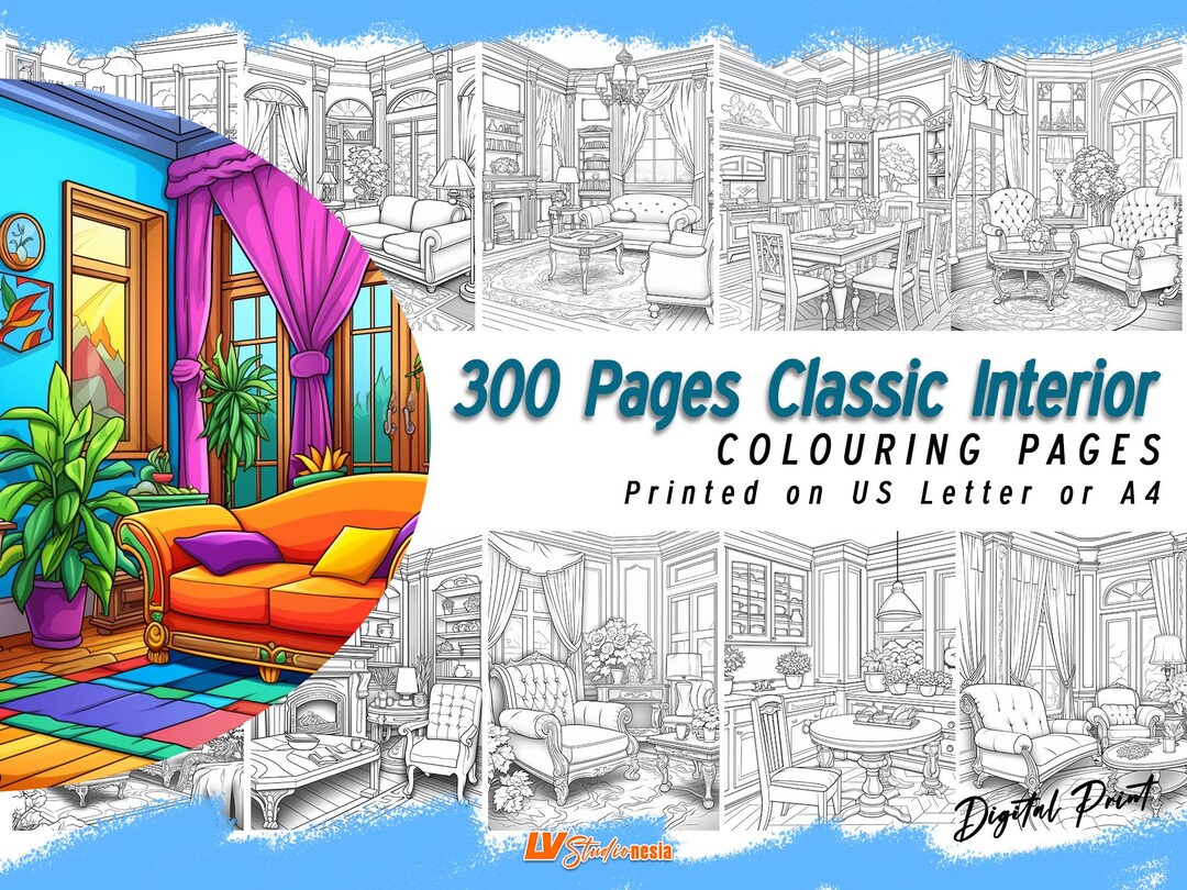 300 Classic Home Interior Coloring Pages - Etsy