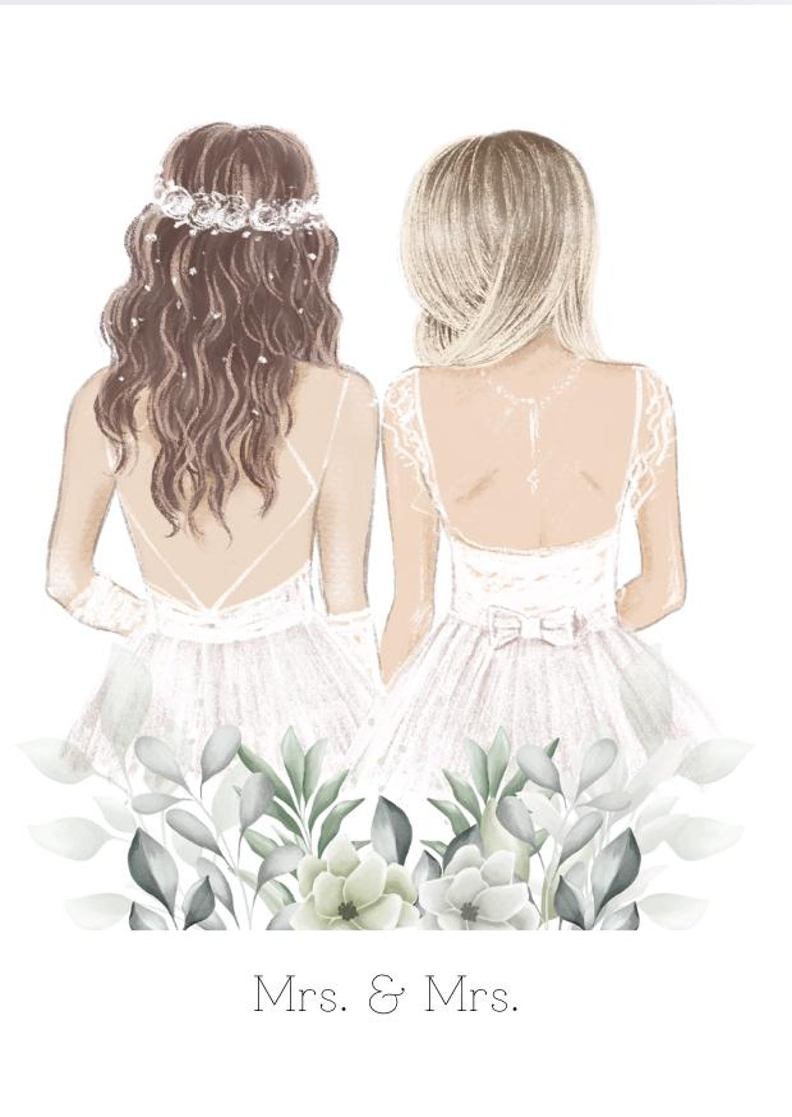 LGBTQ Two Brides Wedding Card | Printable Download - Elegant Watercolor ...