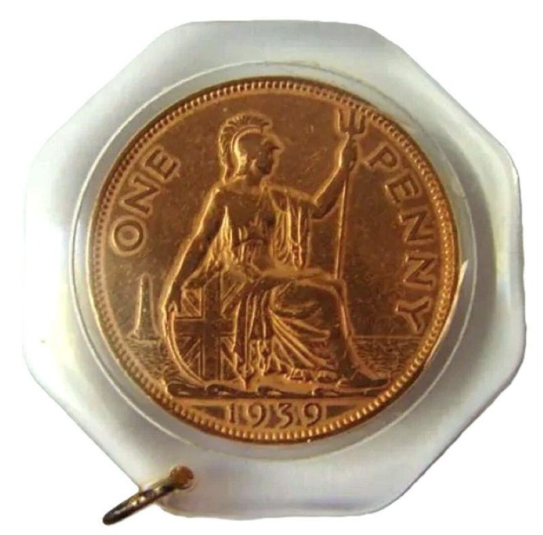 BRITISH, 1939, 1 PENNY Case PENDANT George 6th British Bronze Penny in ...