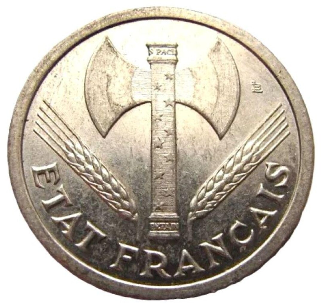 FRANCE, 1943, 2 Francs, AXE COIN, 80 Years Old, World War Two, Vichy ...