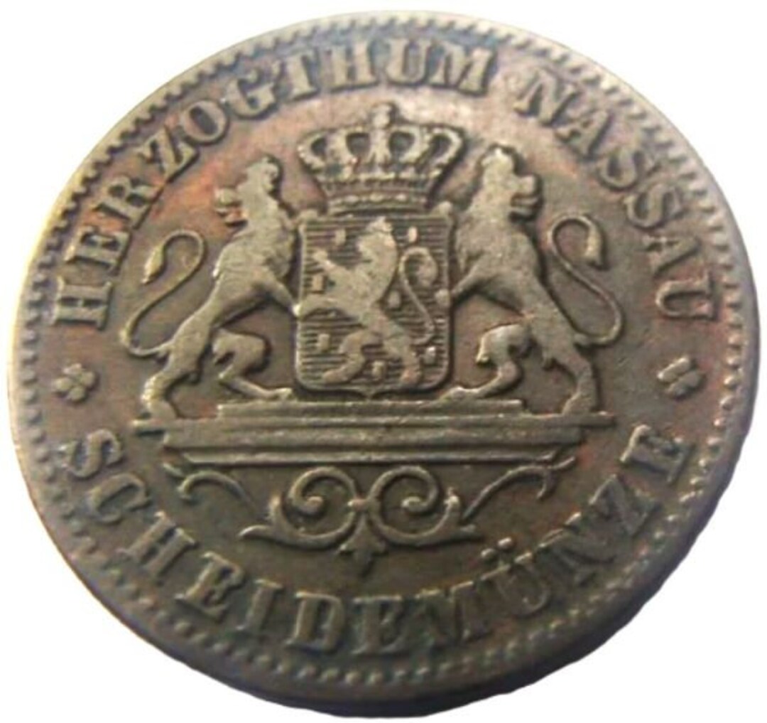 Rare Grade, Authentic, GERMAN STATES – NASSAU, 1 Kreuzer, 1863, Coat of ...