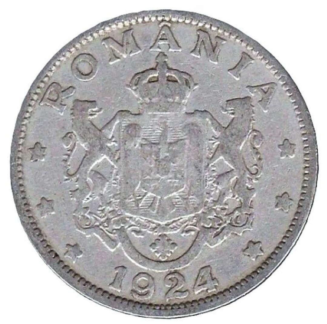 ROMANIA, 1924, Old Authentic, 2 LEI COIN Romanian Coat of Arms, 100 ...