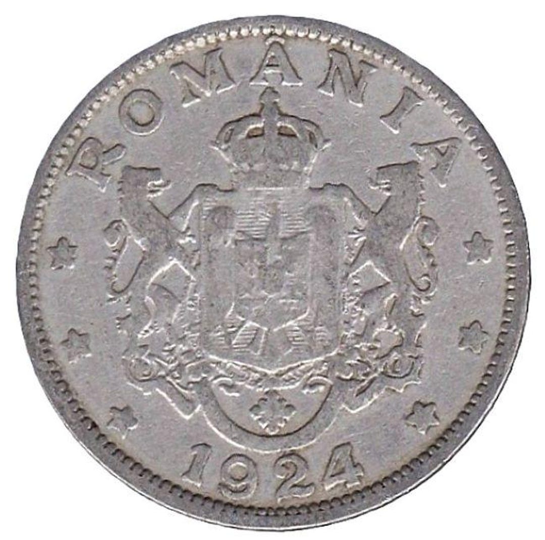 ROMANIA, 1924, Old Authentic, 2 LEI COIN Romanian Coat of Arms, 100 ...