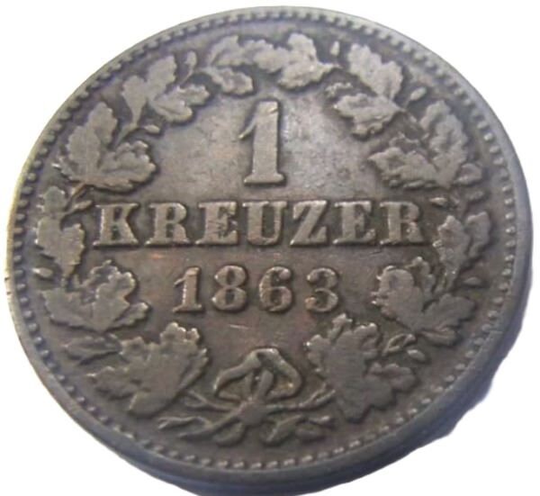 Rare Grade, Authentic, GERMAN STATES NASSAU, 1 Kreuzer, 1863, Coat of ...