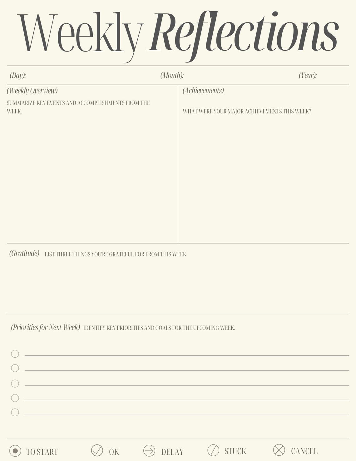 Print-at-home - Weekly Reflection Worksheet - Etsy