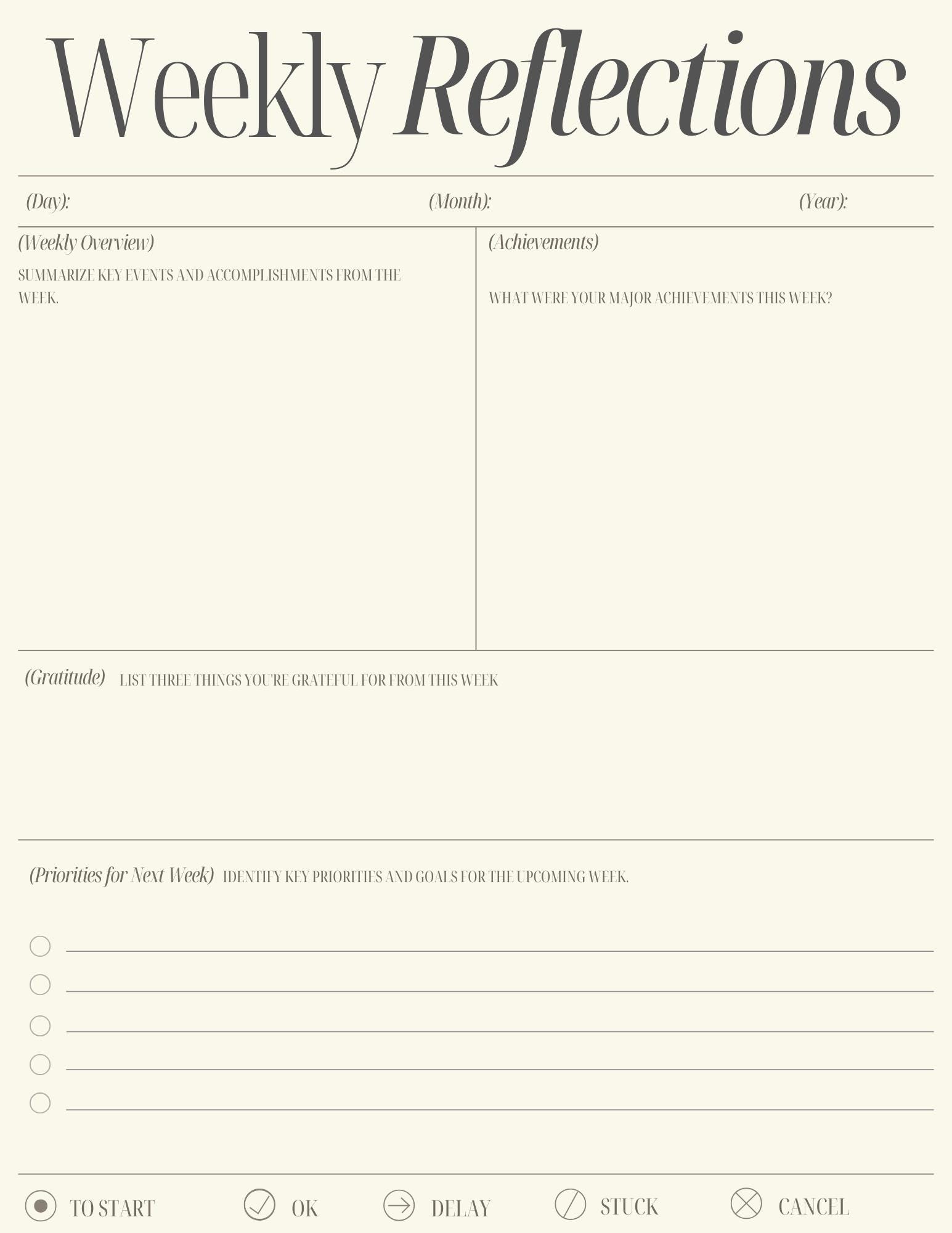 Print-at-home - Weekly Reflection Worksheet - Etsy