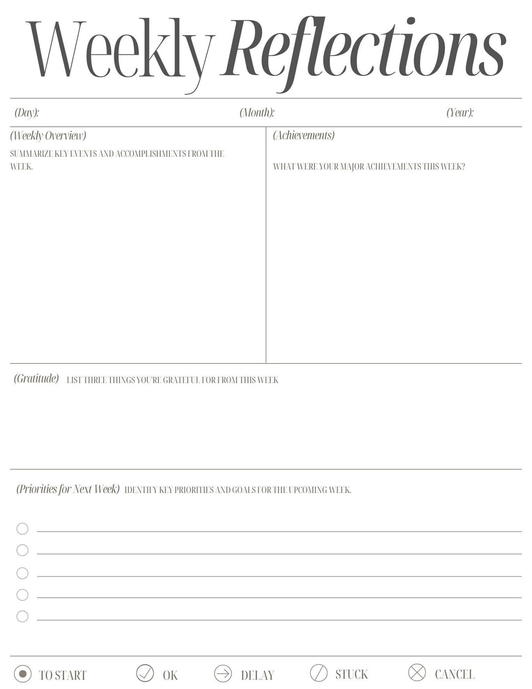 Print-at-home - Weekly Reflection Worksheet - Etsy