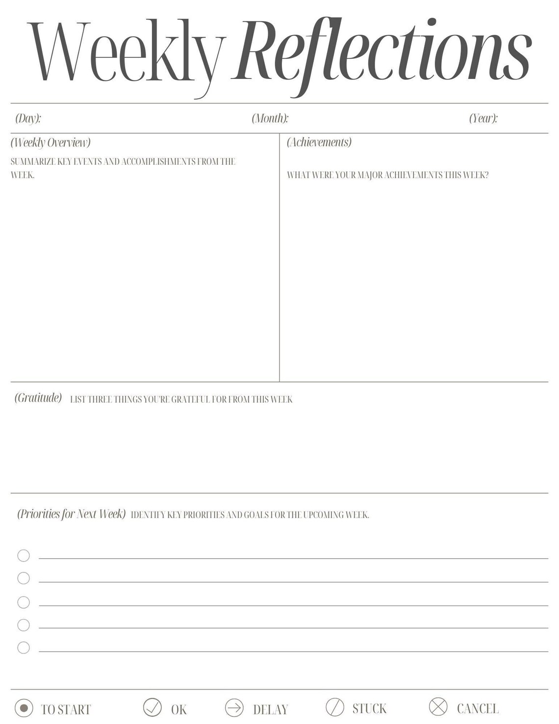 Print-at-home - Weekly Reflection Worksheet - Etsy