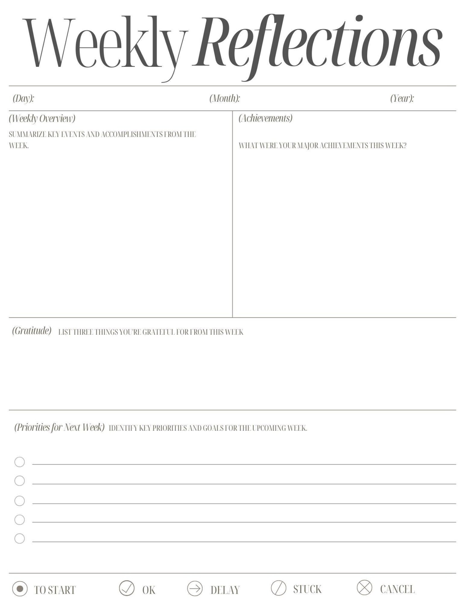 Print-at-home - Weekly Reflection Worksheet - Etsy