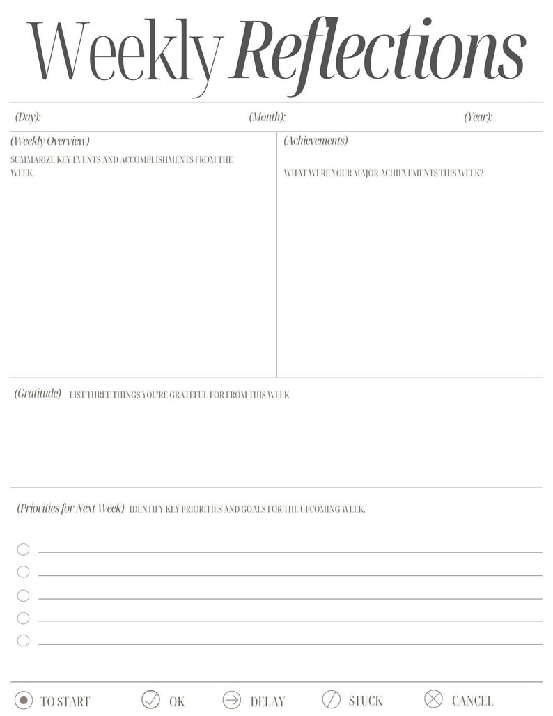 Print-at-home - Weekly Reflection Worksheet - Etsy