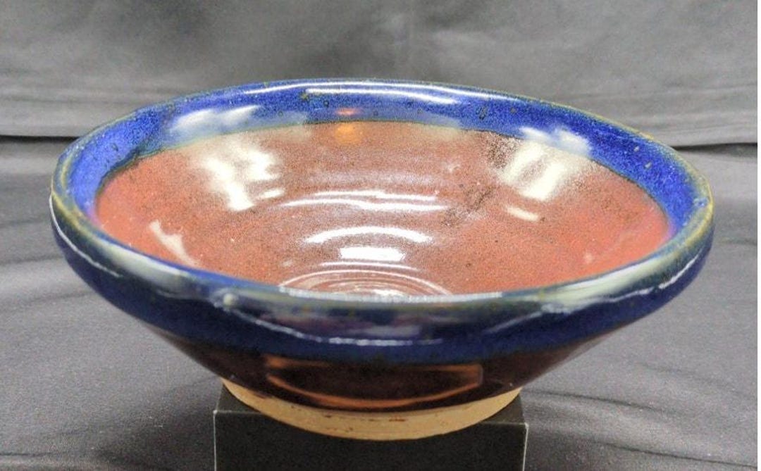 Hand Thrown Studio Art Pottery 6" Bowl Brown Blue Iridescent Glaze ...