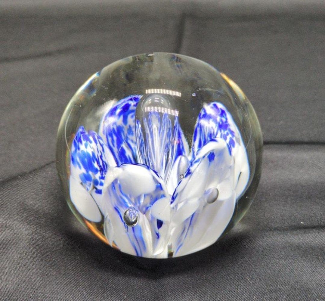 Vtg Heavy Hand Blown Cobalt Blue & White Controlled Bubble Art Glass ...