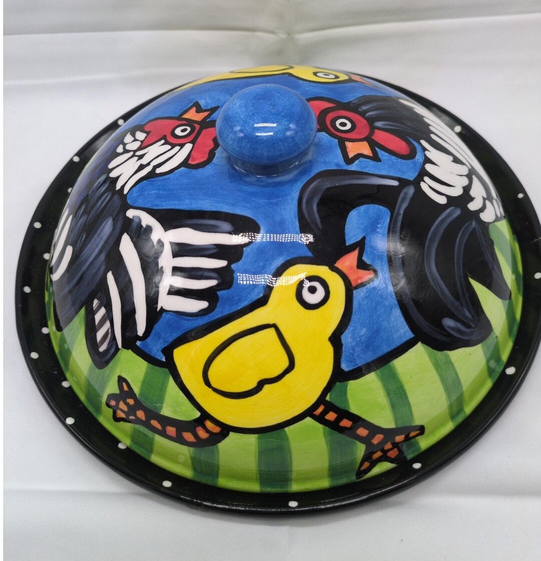 Fun Inspirational Nicole Engblom Ceramic Large Covered Dish Rooster Hen ...