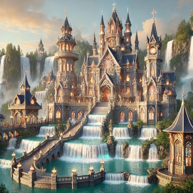 Puzzle A Glittering Fantasy Castle Surrounded by Waterfalls 120 Piece ...
