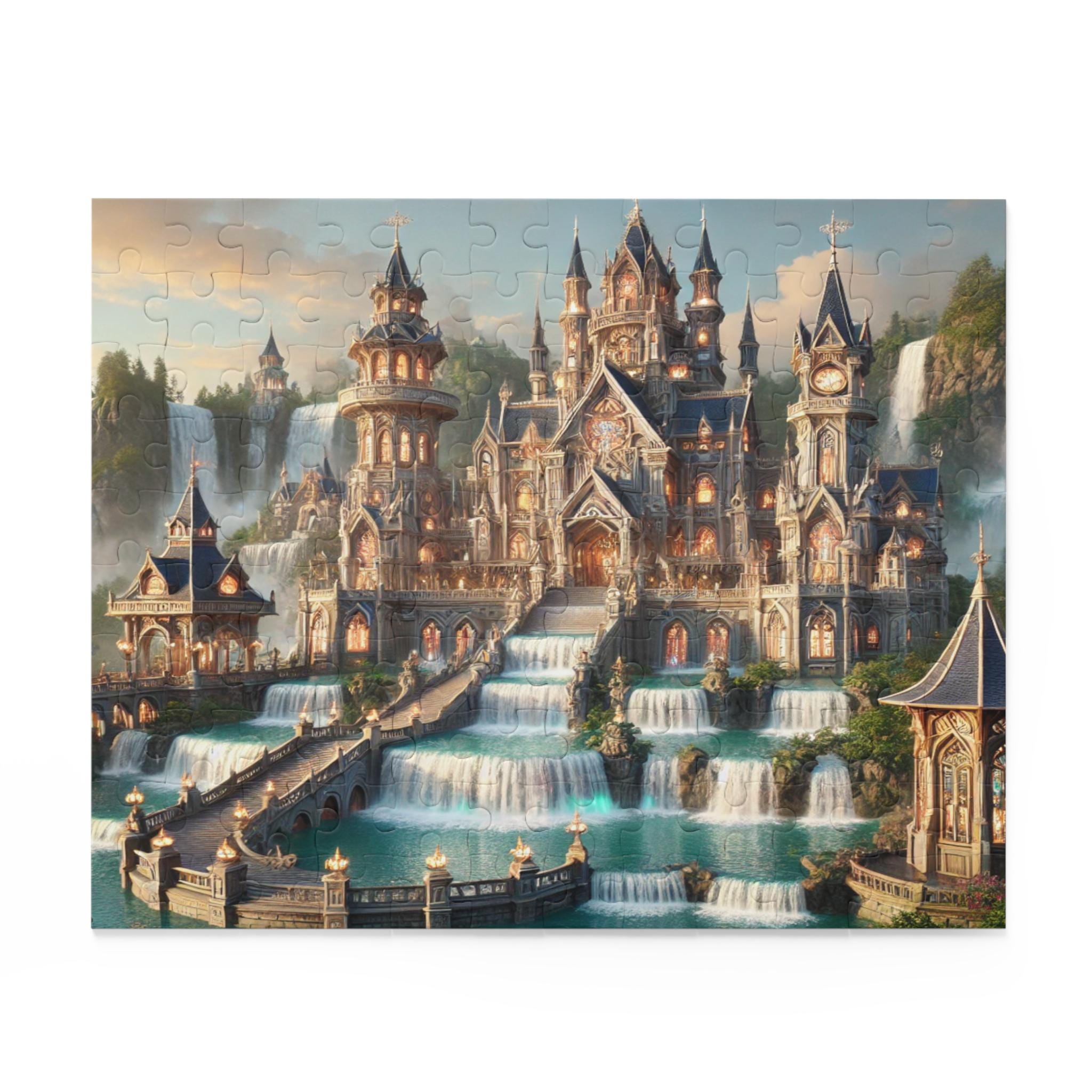 Puzzle A Glittering Fantasy Castle Surrounded by Waterfalls 120 Piece ...