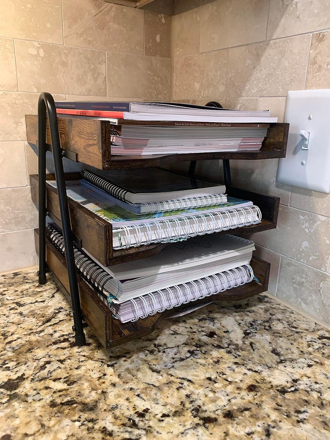 Wood Desk Organizer | Wood Letter Tray Organizer | 3-tier Wood Paper ...