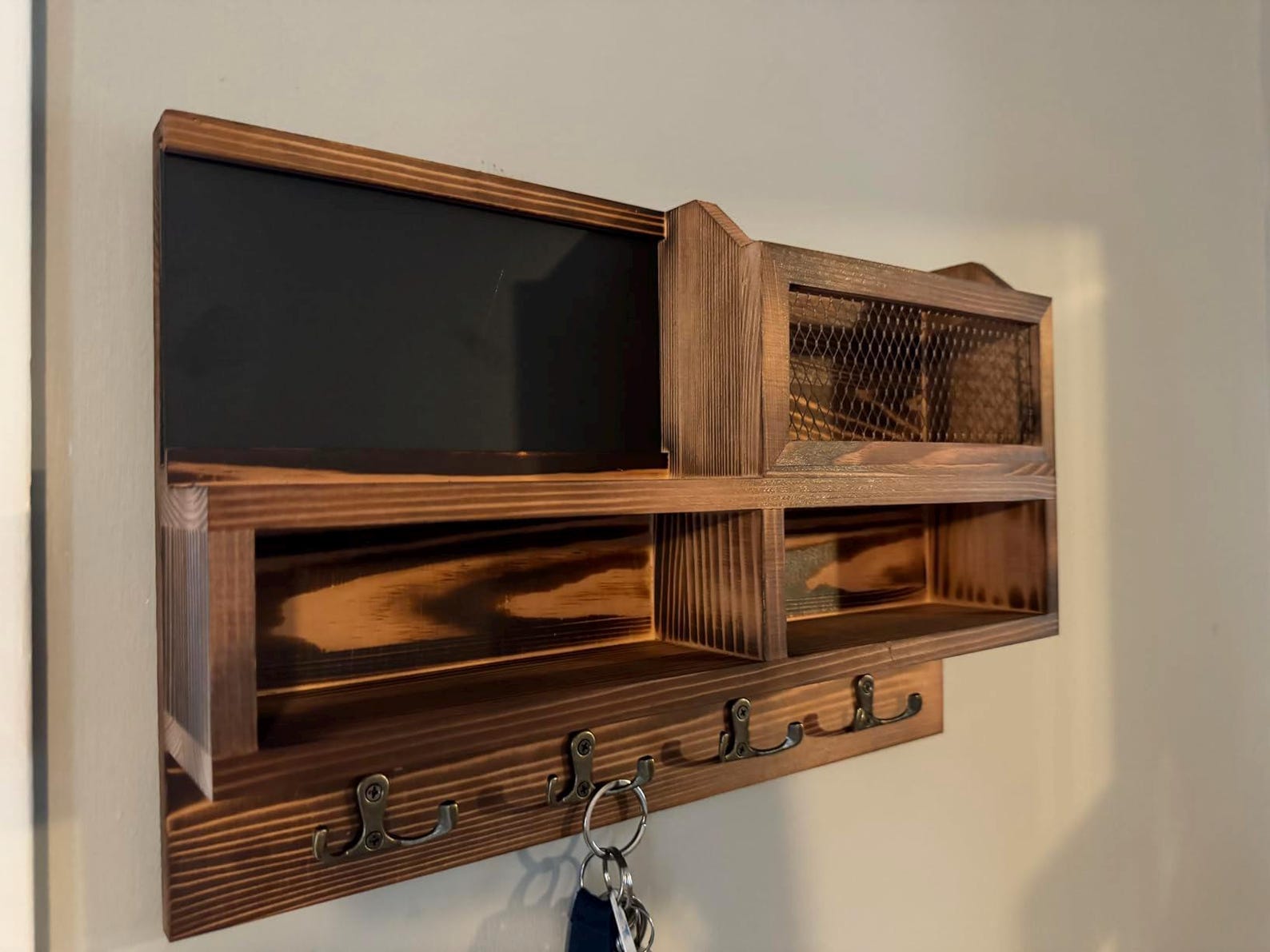 Wall Mounted Key Holder | Wooden Key Mail Holder With Chalkboard Mirror ...