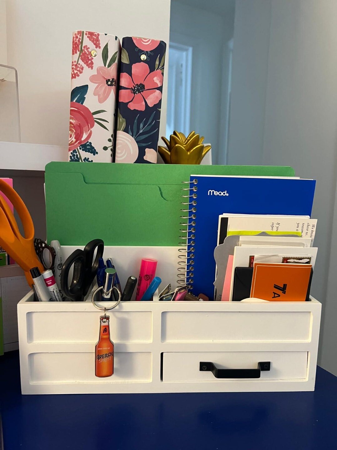 White Desktop Organizer With Drawer | Home Countertop Storage | Paper ...