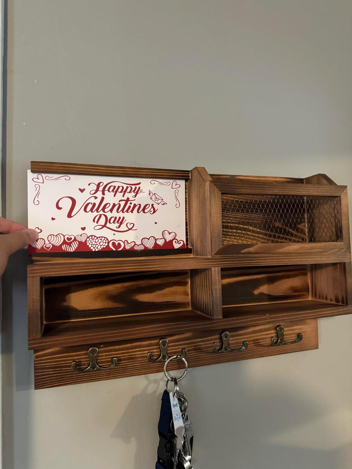 Wall Mounted Key Holder | Wooden Key Mail Holder With Chalkboard Mirror ...