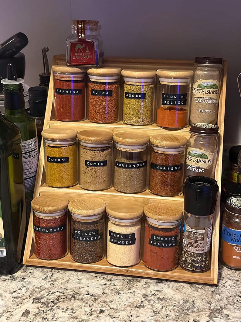 Bamboo Spice Rack | Spice Organizer | 3 Tier Seasoning Spice Jar ...