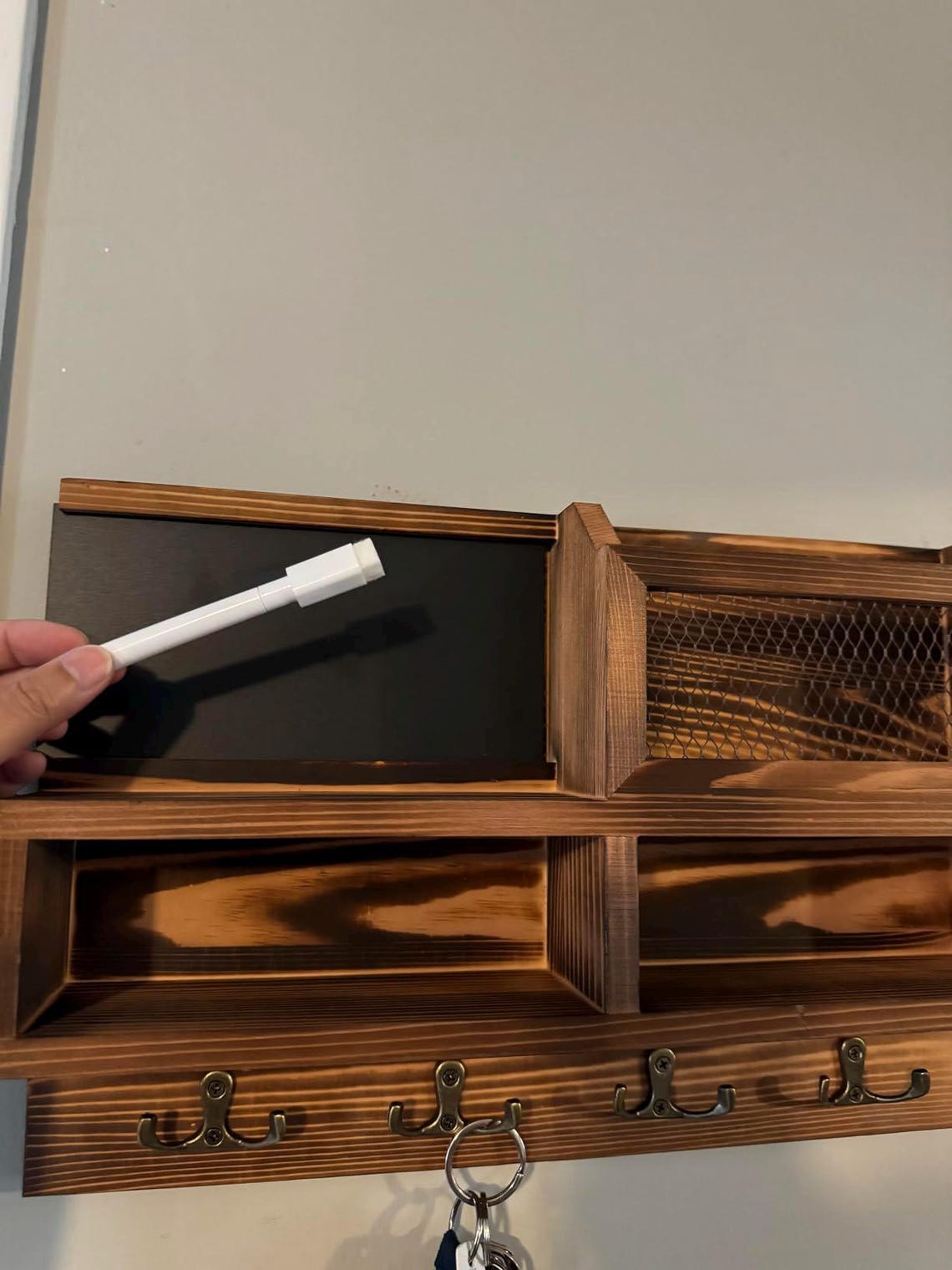 Wall Mounted Key Holder | Wooden Key Mail Holder With Chalkboard Mirror ...