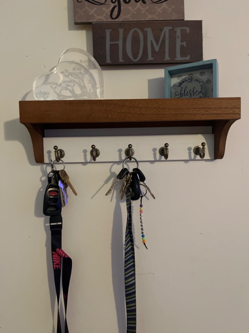 Wall Key Holder With Shelf Farmhouse Key Rack With 5 Retro Keys Hooks ...