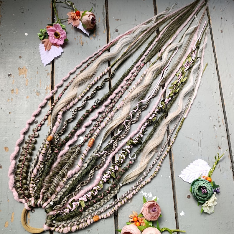 Boho Dread Ponytail – Rose Gold Hazel Festival Hairpiece, Viking Faux ...
