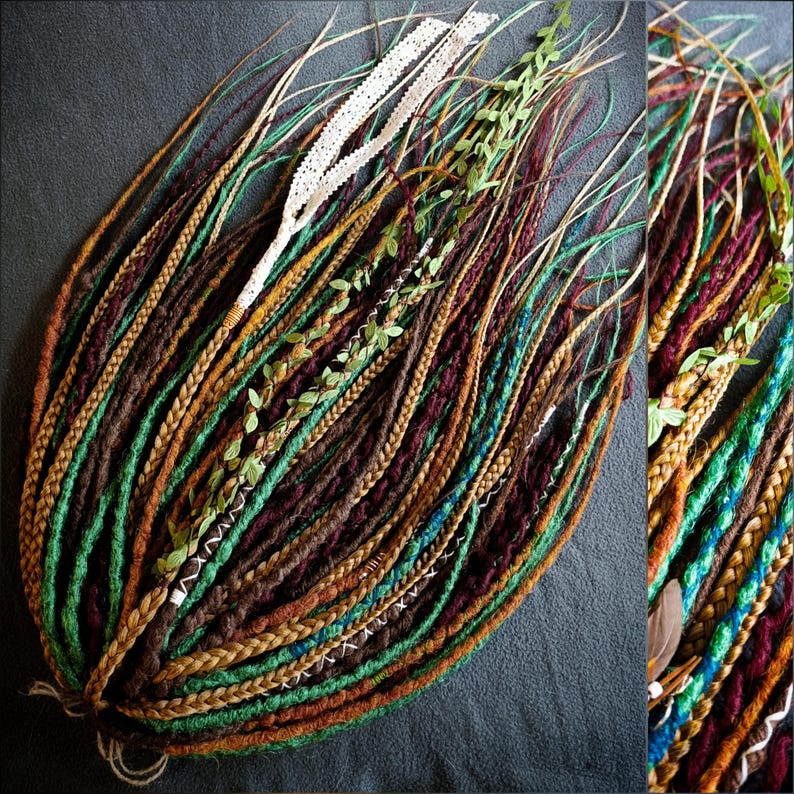 Forest Green Burgundy Ombre Synthetic Dreadlocks Braids, Boho Viking ...