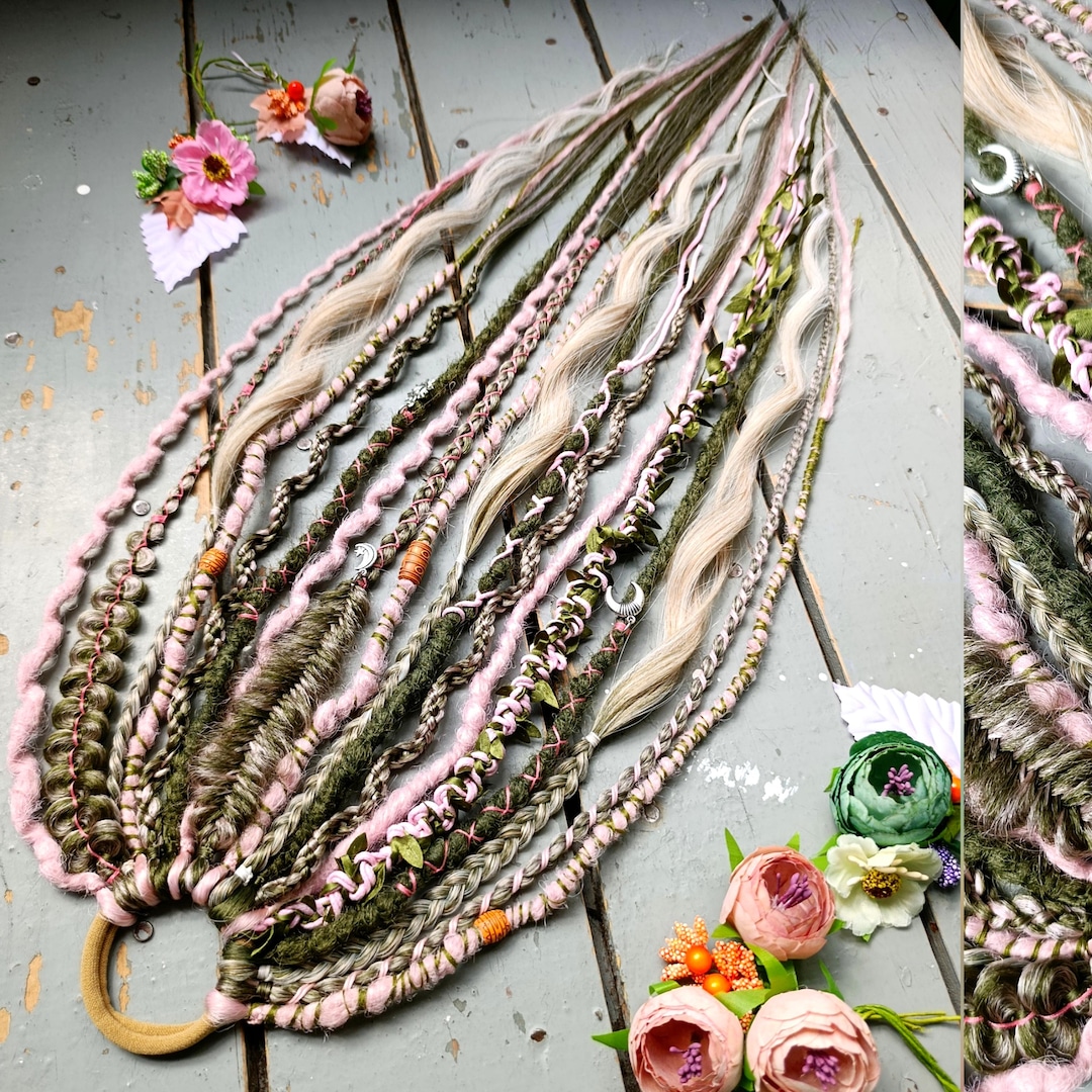 Boho Dread Ponytail – Rose Gold Hazel Festival Hairpiece, Viking Faux ...