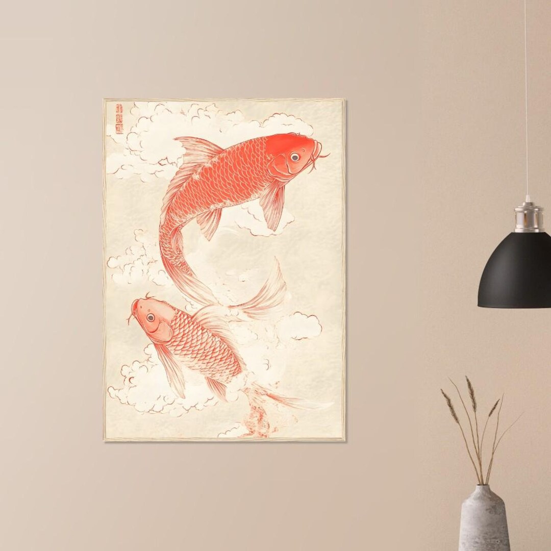 Koi Fish Poster Japanese Wall Art Red Koi Carp Print Oriental Fish Art ...