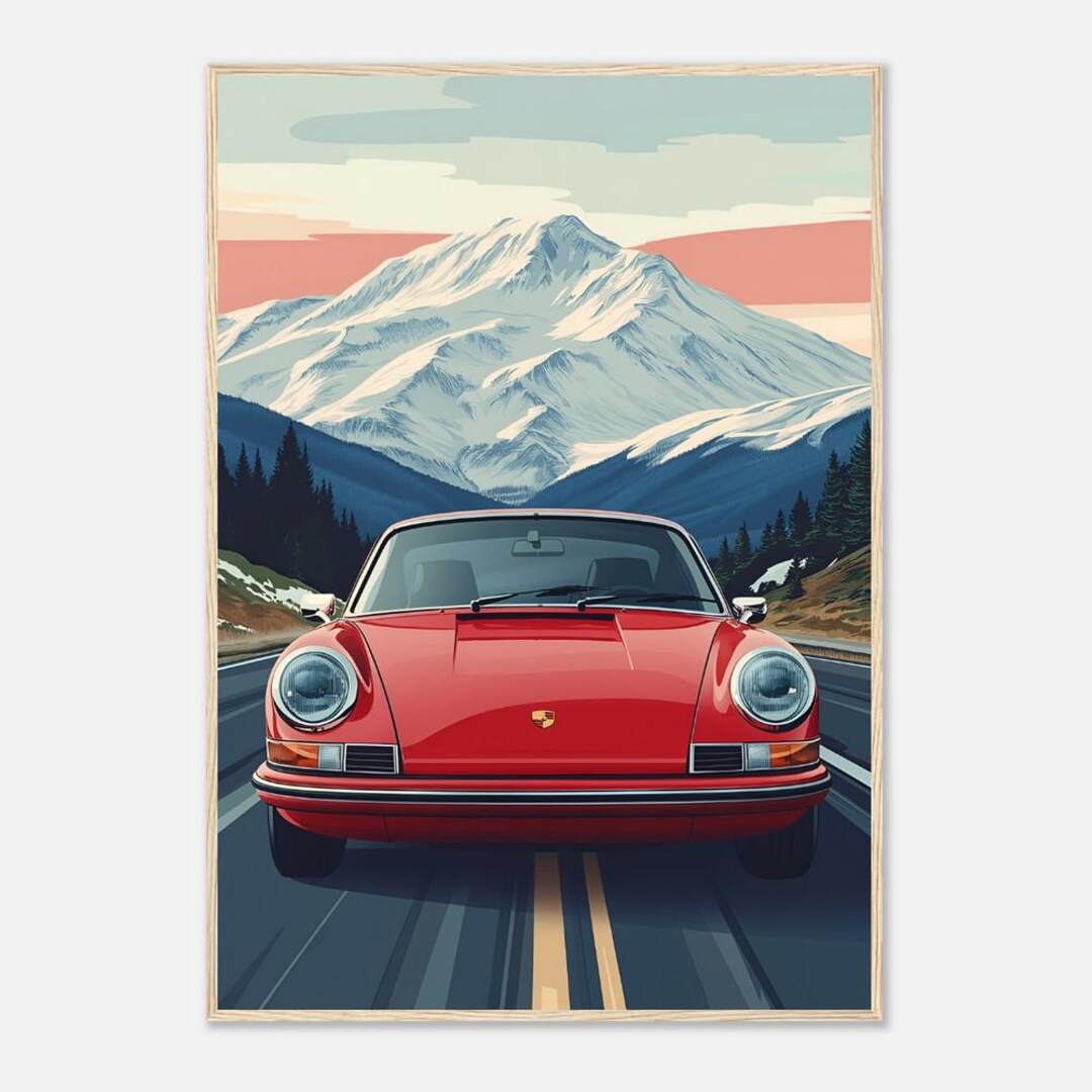 Retro Car Wall Art, Mountain Driving Poster, Vintage Porsche Decor ...