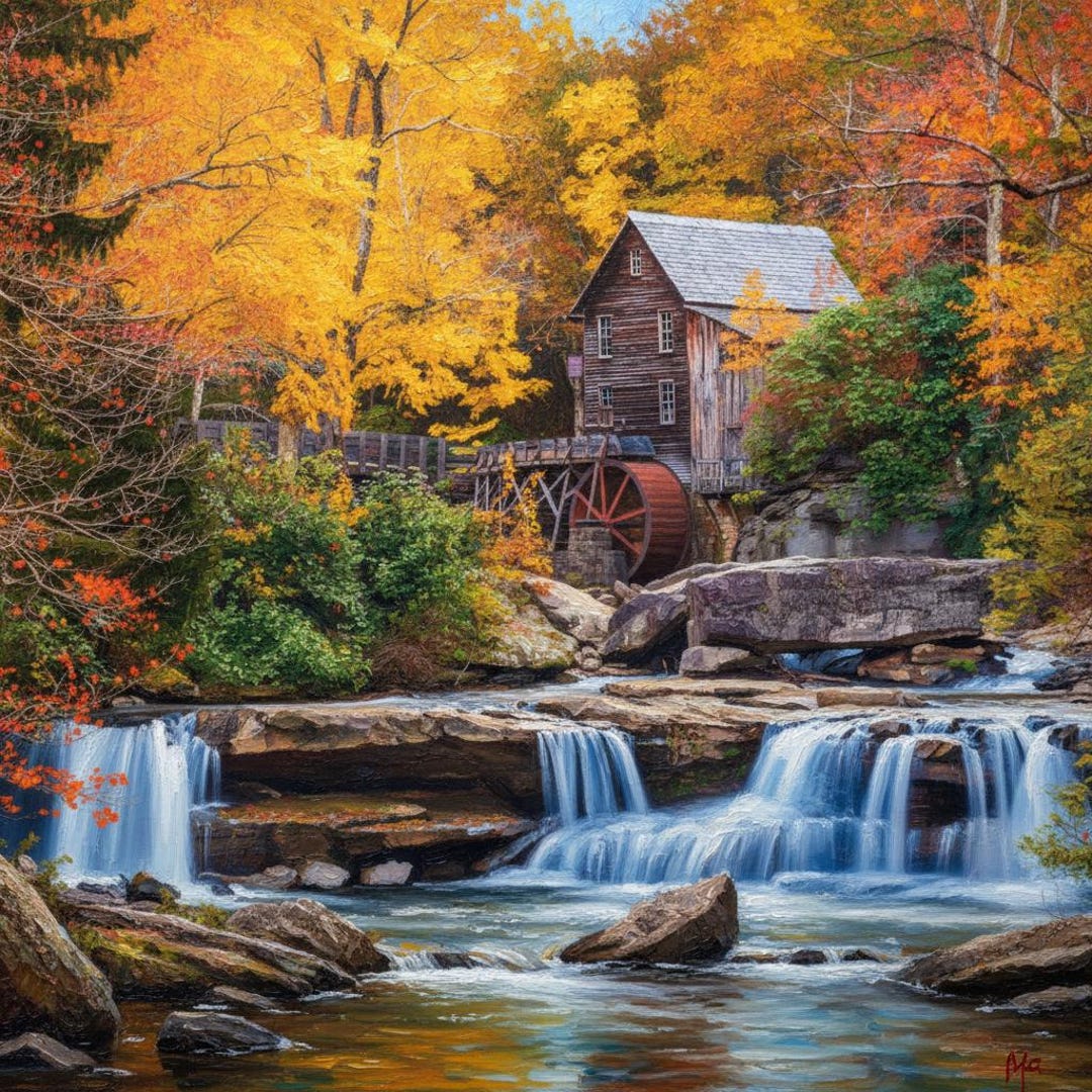 Autumn Mill Creek Digital Art, Wall Art, Canvas Print Poster, Card ...