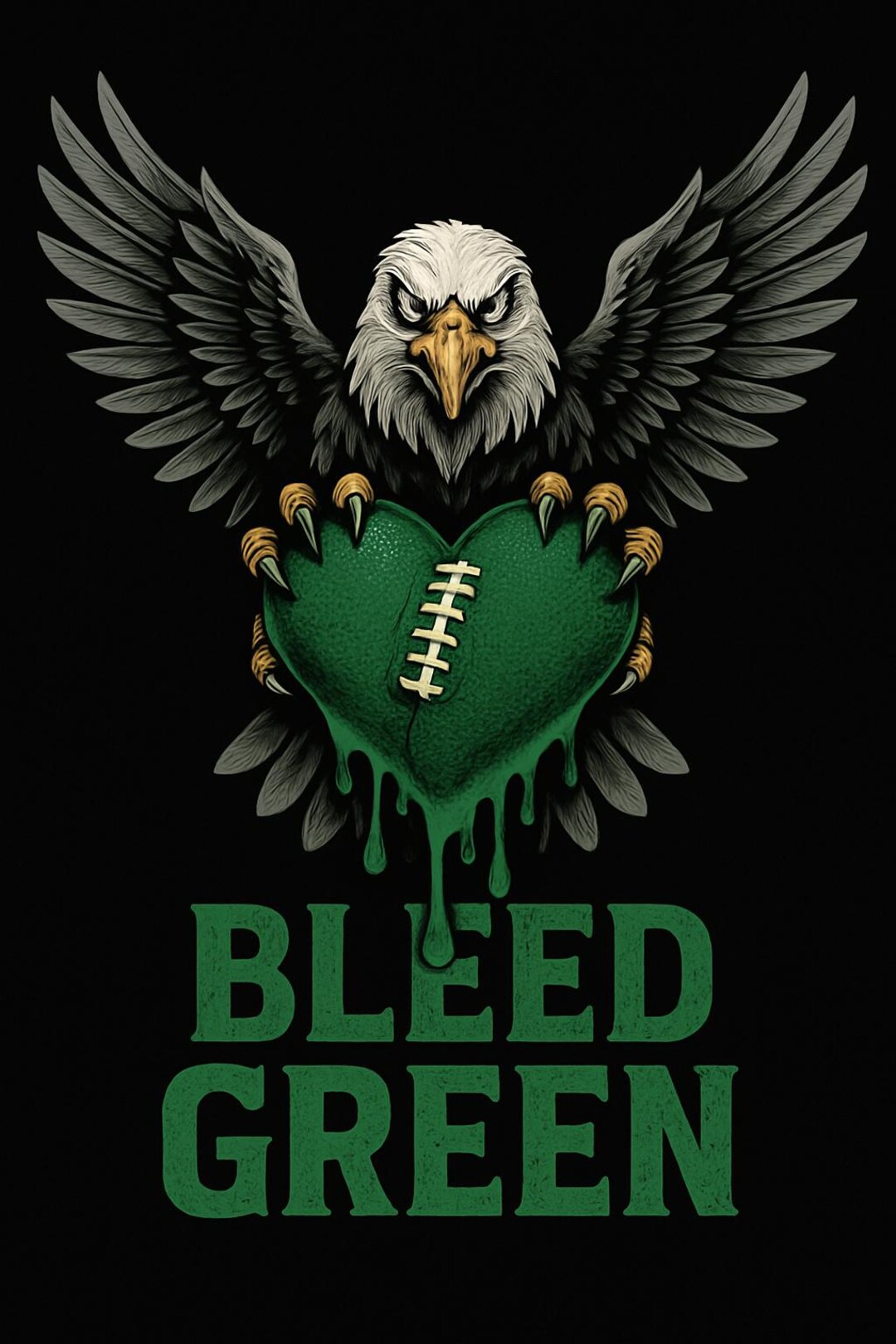 Bleed Green Eagle T-shirt, Football Heart, Sports Fan Tee, Game Day ...
