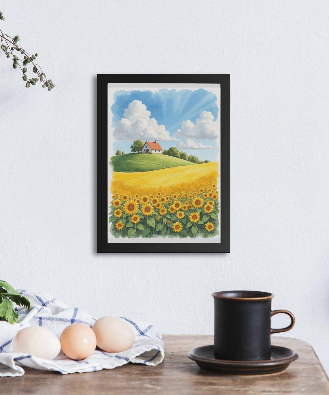 Sunflower Field Art, Cottagecore Landscape, Digital, Greeting Card ...
