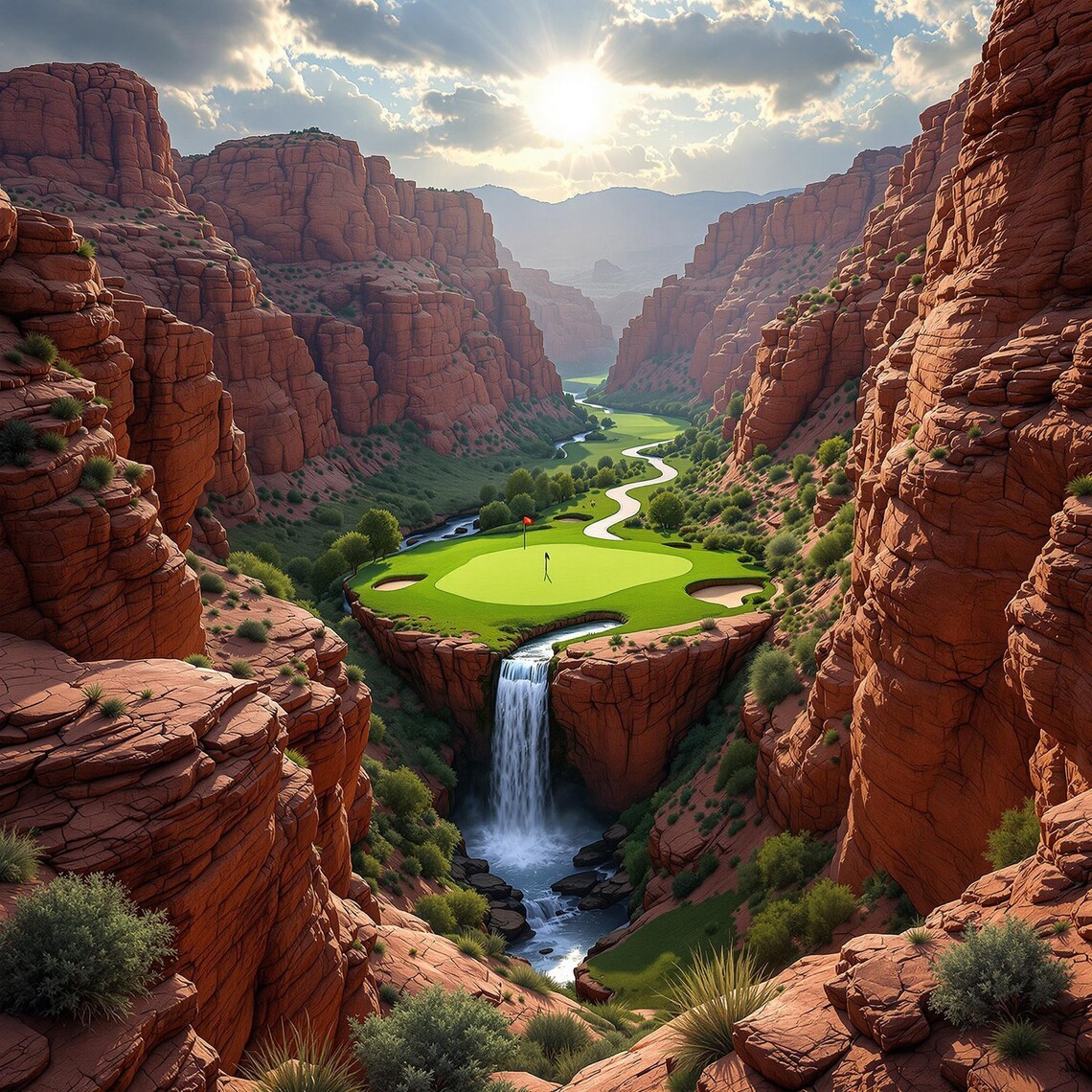 Digital Wall Art, Canyon Golf, Waterfall Golf Course, Luxury Golfing ...