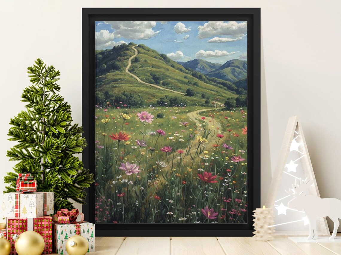Flower Field Path Wall Art, Poster, Canvas Print, Greeting Card ...
