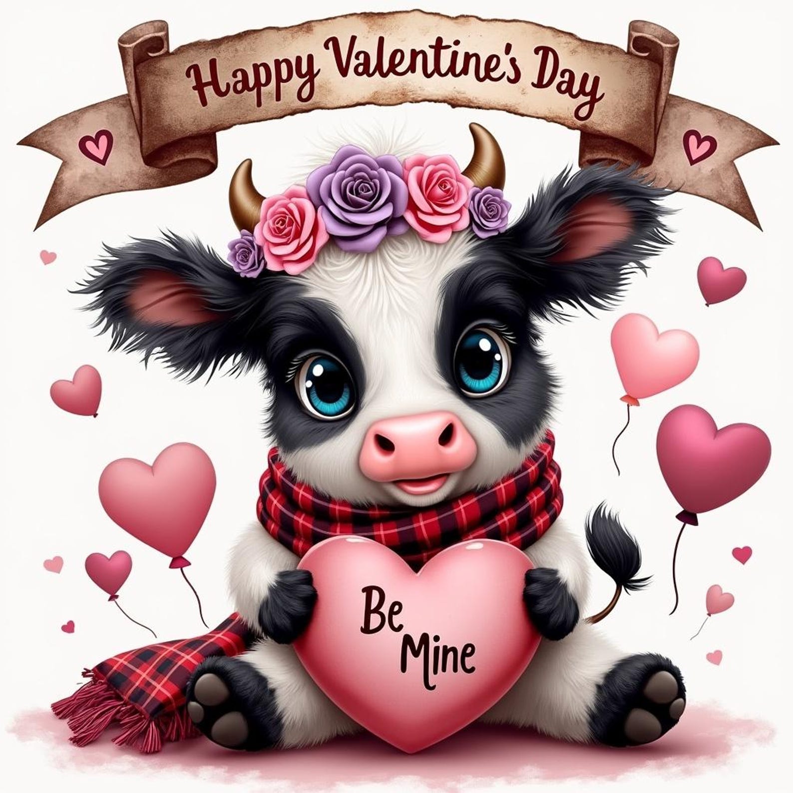 Cute Valentine Cow Print, Happy Valentine's Day Digital Art, Adorable ...