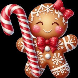 Cute Gingerbread Girl Digital Art, Holiday Greeting Card, Christmas ...