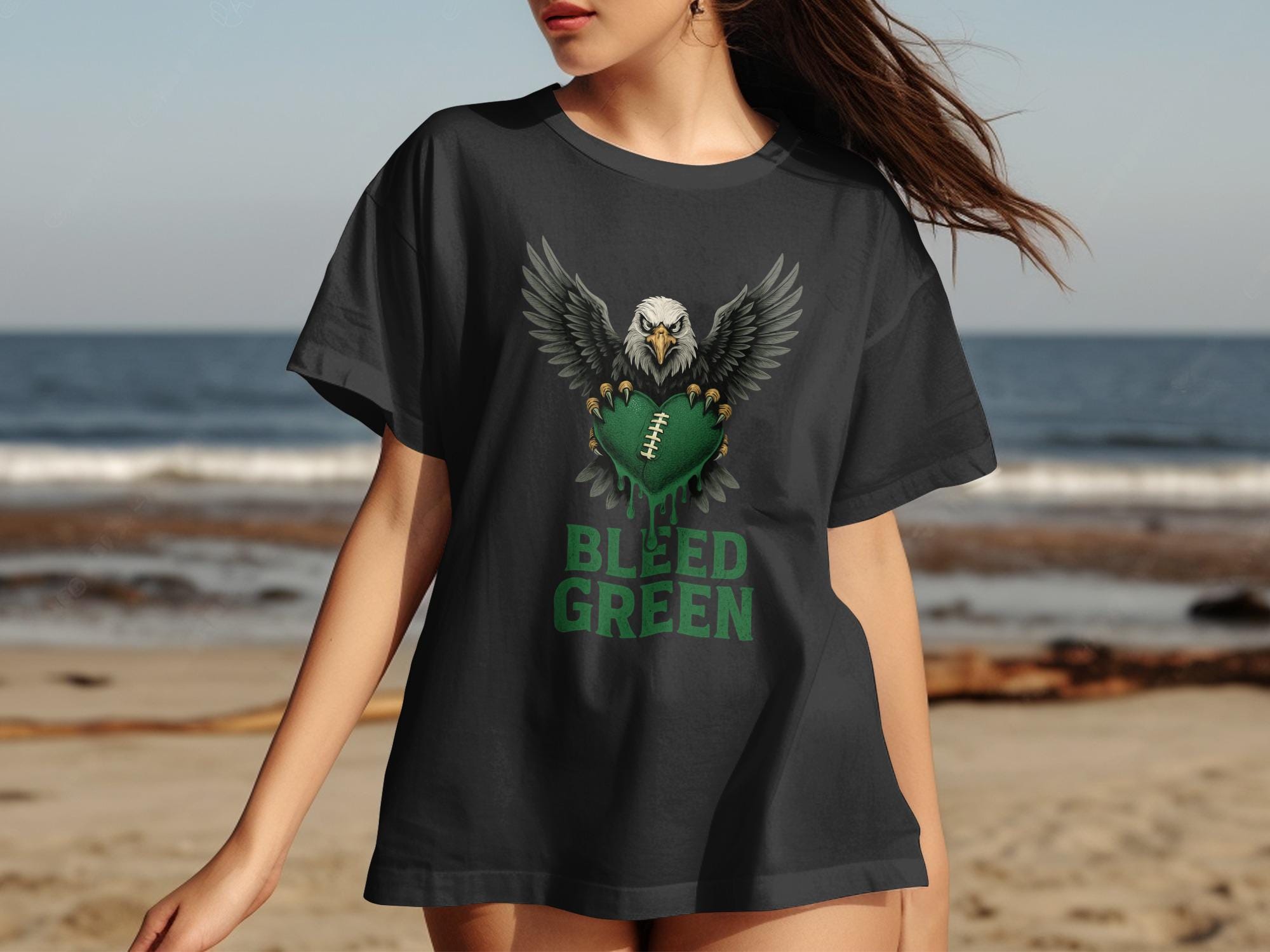 Bleed Green Eagle T-shirt, Football Heart, Sports Fan Tee, Game Day ...