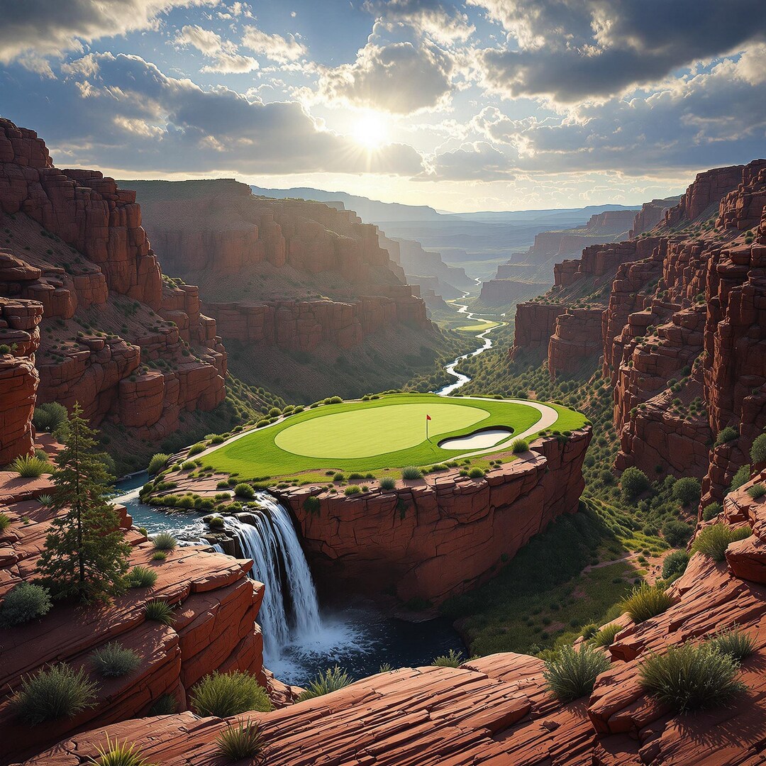Golf Course Digital Wall Art, Canyon Landscape Print, Scenic Golfing ...