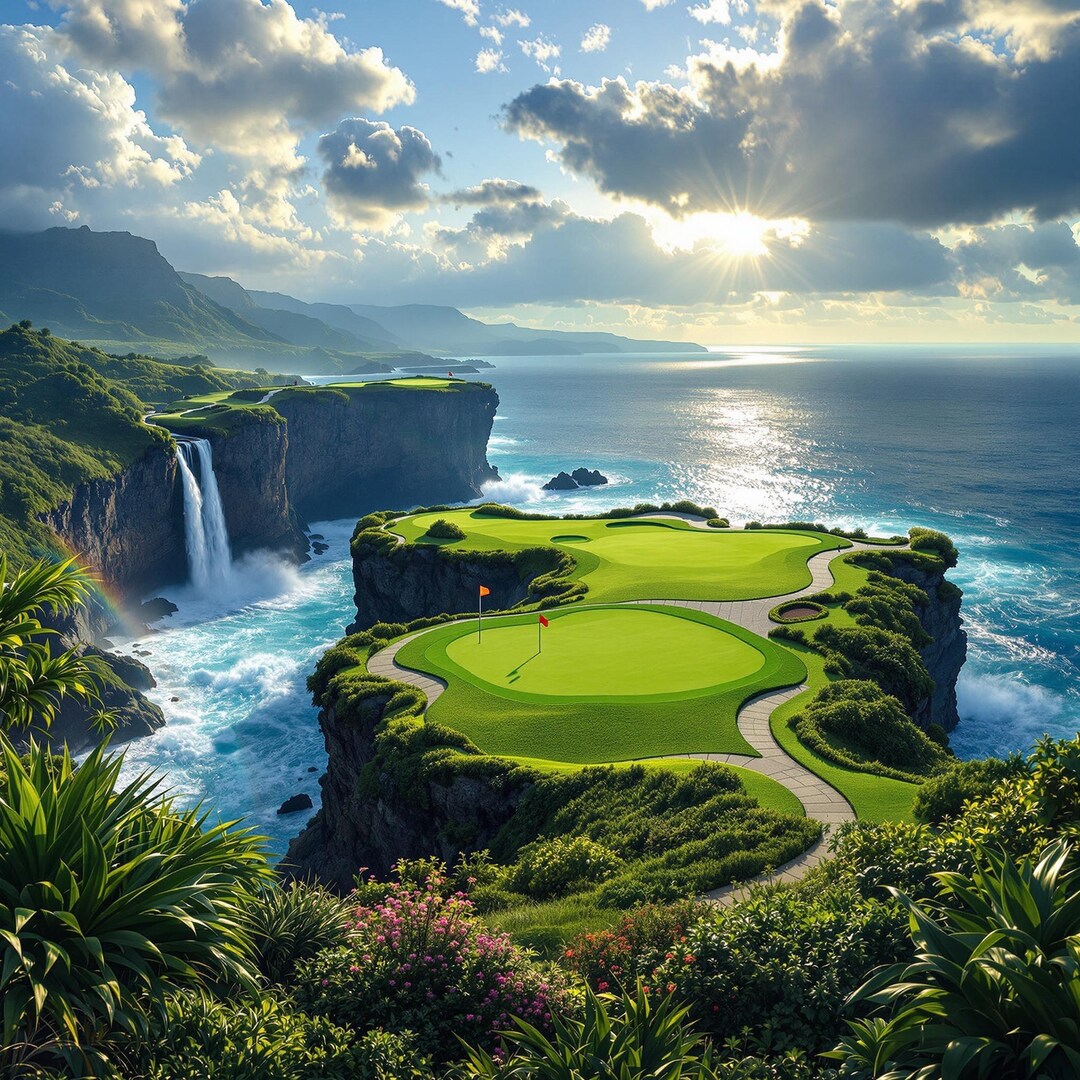 Ocean Golf Course Digital Wall Art, Scenic Landscape Print, Cliffside ...