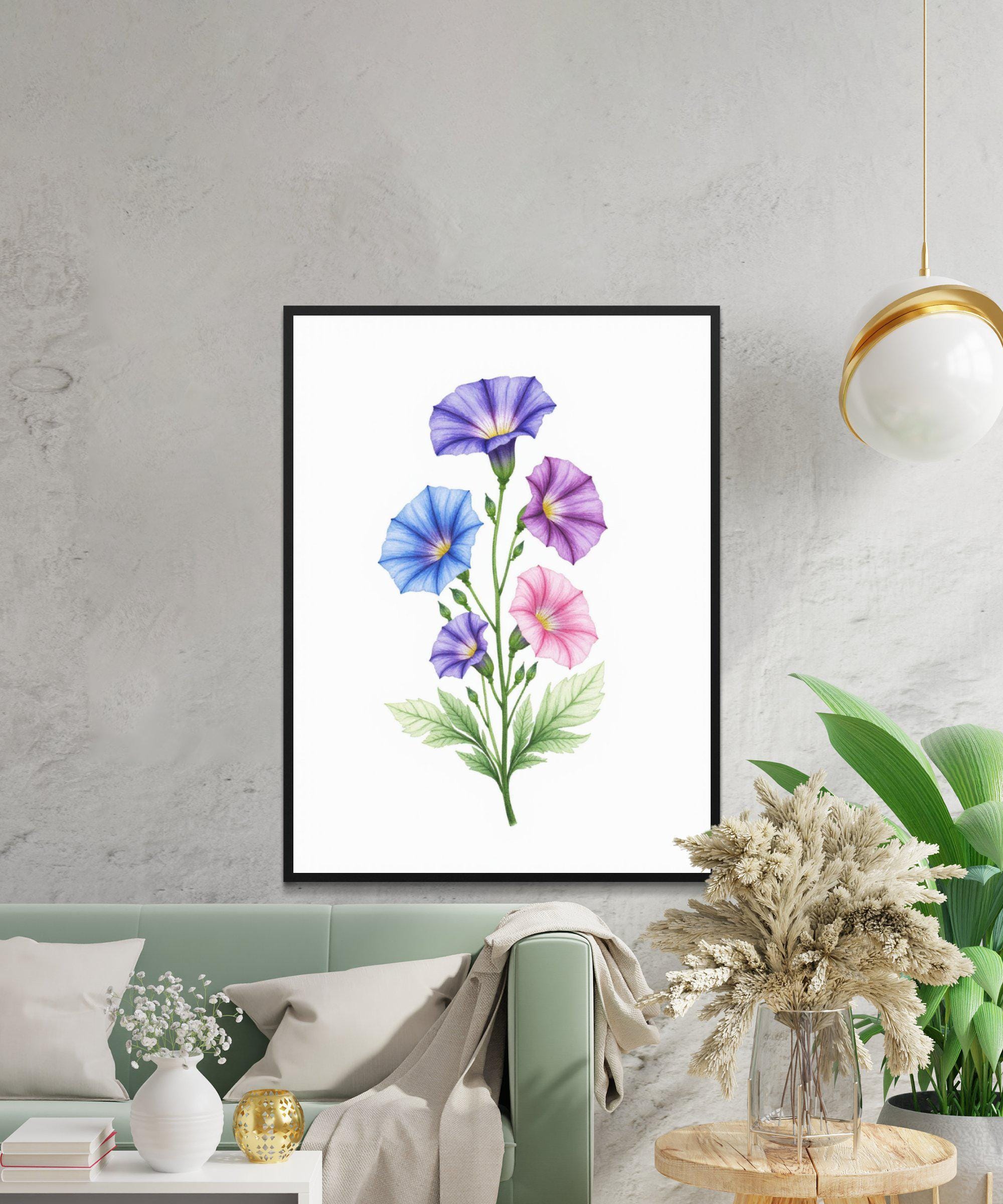 Morning Glory Flower Art, Digital Download, Greeting Card, Framed ...