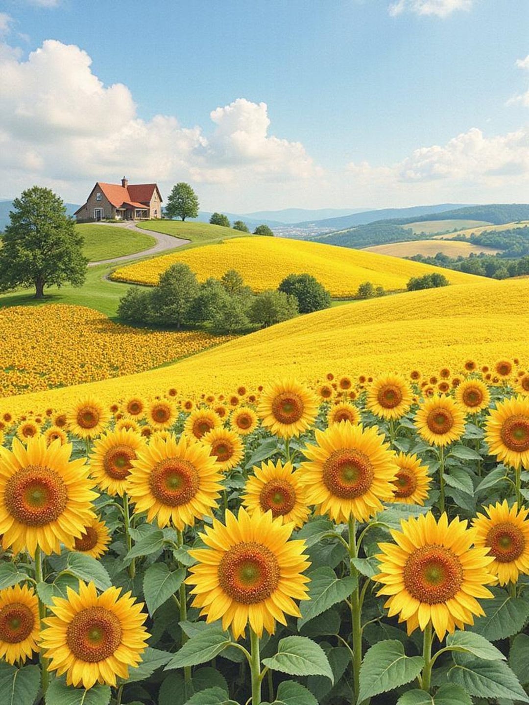 Sunflower Field Digital Art, Greeting Card, Framed Poster, Canvas Print ...