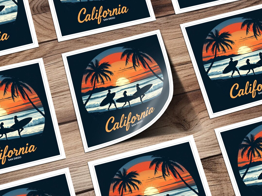 Vintage California Surf Poster, San Diego Sunset Wall Art, Beach ...