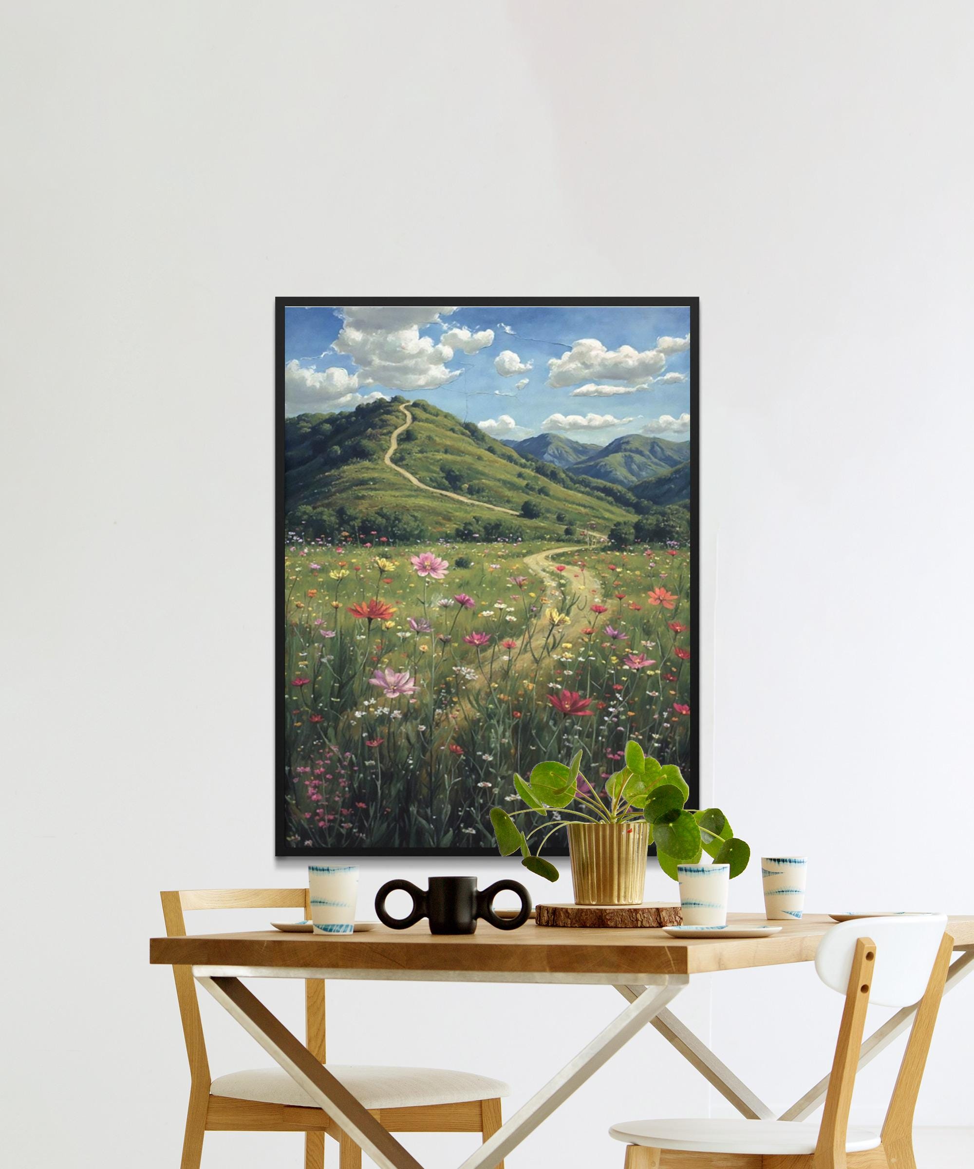 Flower Field Path Wall Art, Poster, Canvas Print, Greeting Card ...