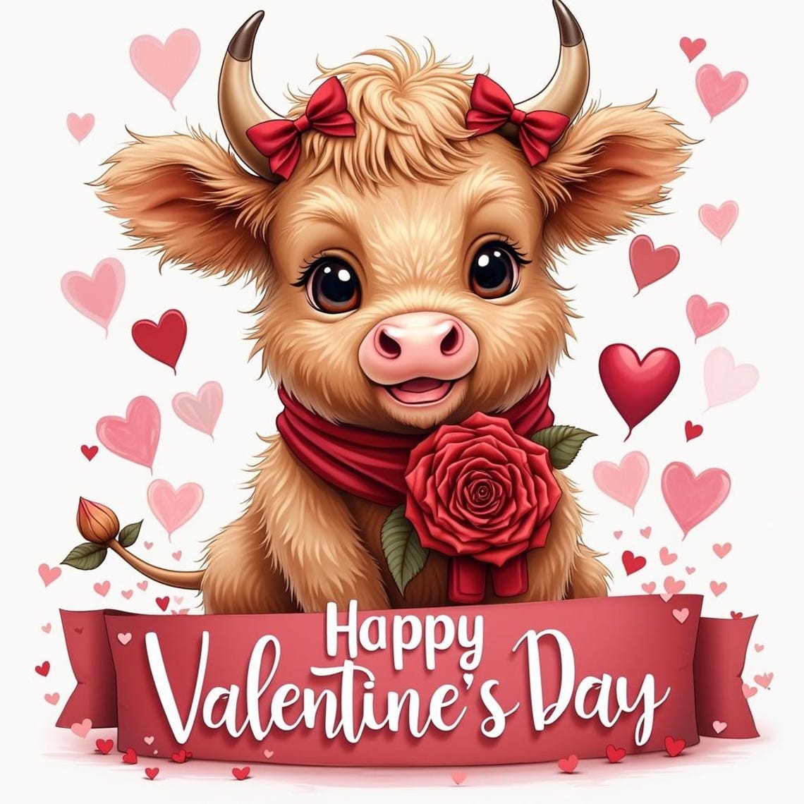Cute Valentine Cow Digital Art, Happy Valentines Day Print, Adorable ...