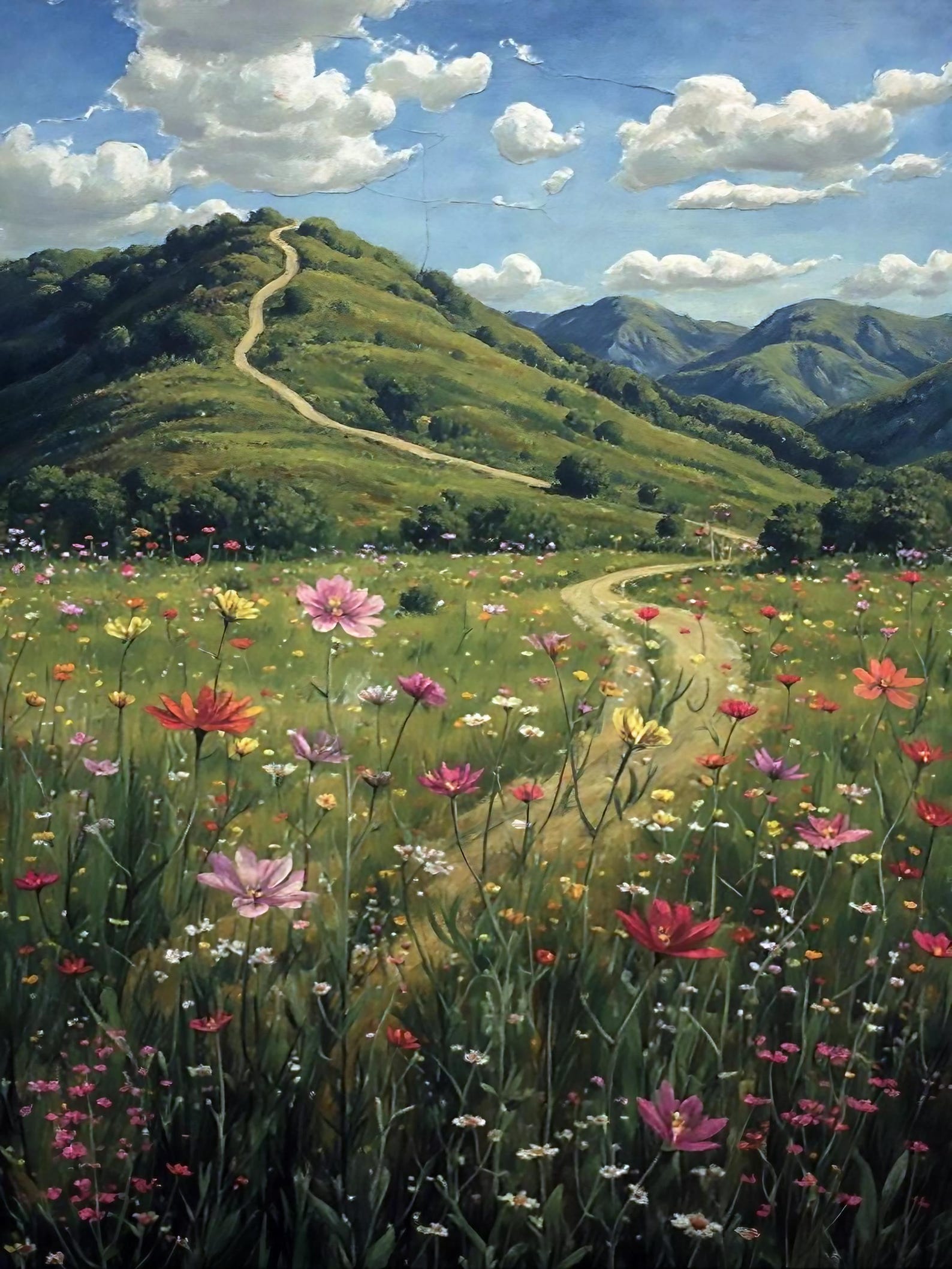 Flower Field Path Wall Art, Poster, Canvas Print, Greeting Card ...