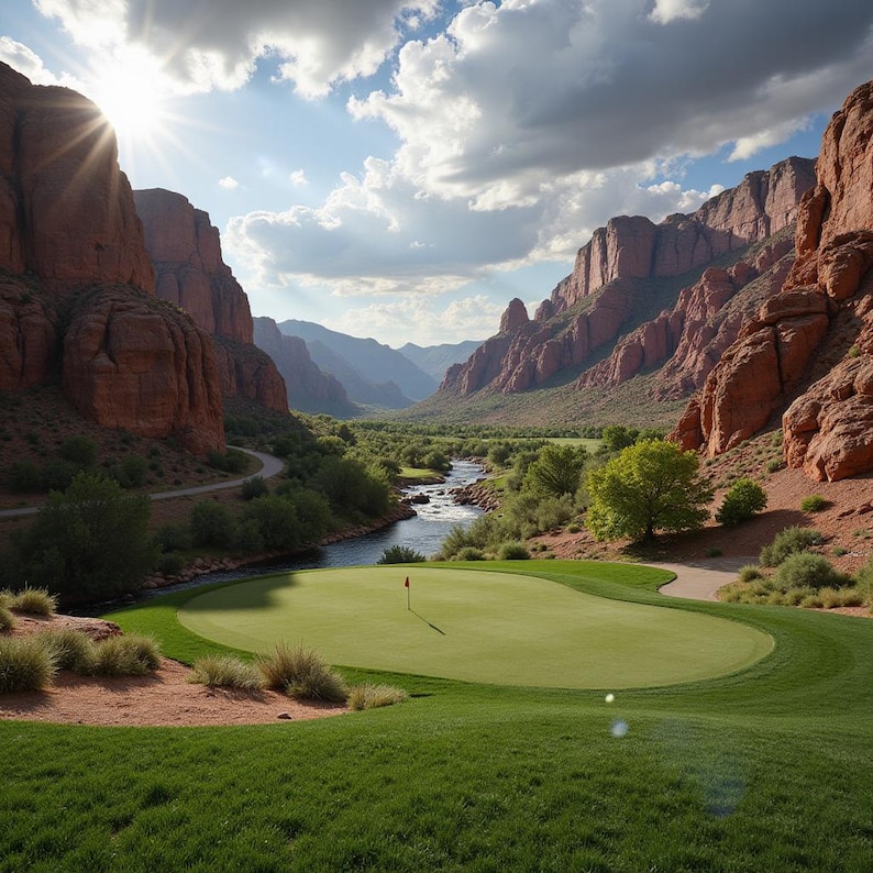 Golf Course Digital Wall Art, Canyon Landscape Print, Scenic Golf Green ...